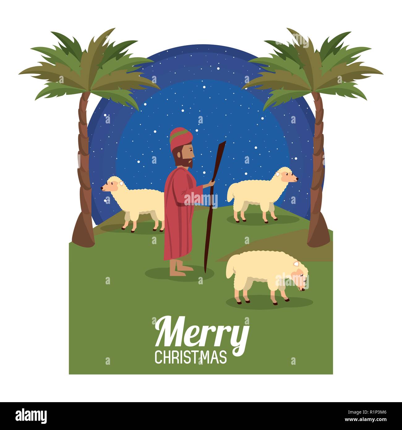 Traditional Christian Christmas shepherd with his sheep vector ...