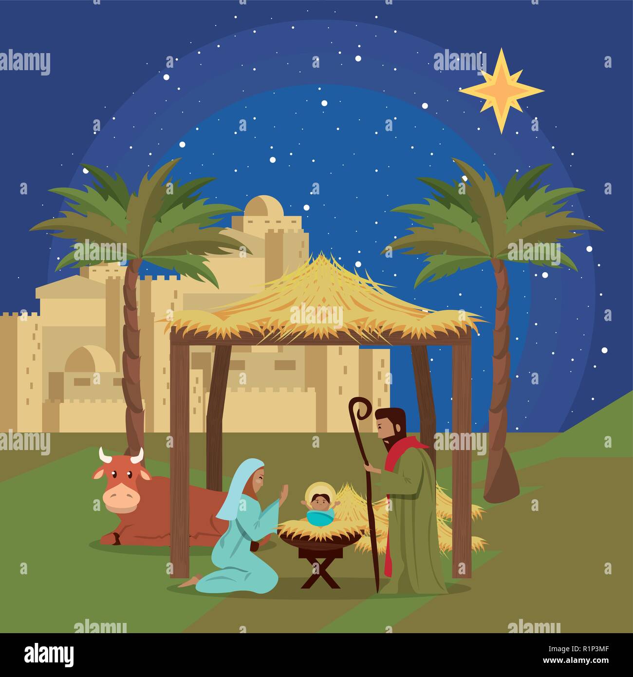 Traditional Christian Christmas Nativity Scene of baby Jesus vector ...