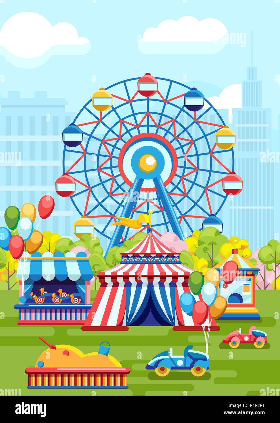 Amusement park ferris wheel buildings Stock Vector Images - Alamy