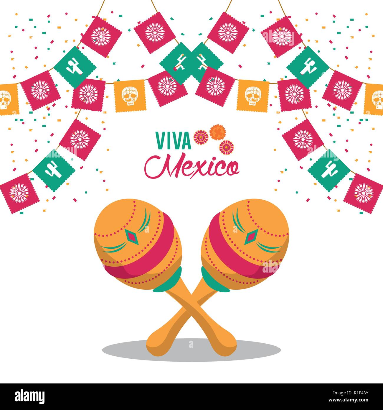 mexican mariachis instruments maracas and pennants vector illustration ...