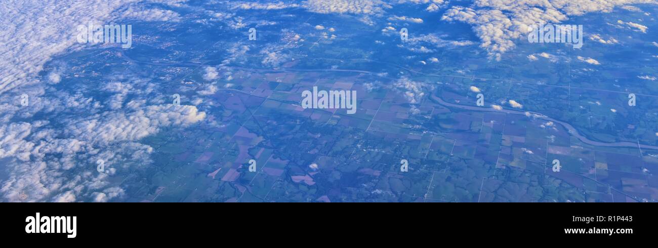 Aerial view of topographical landscapes over midwest states on flight ...