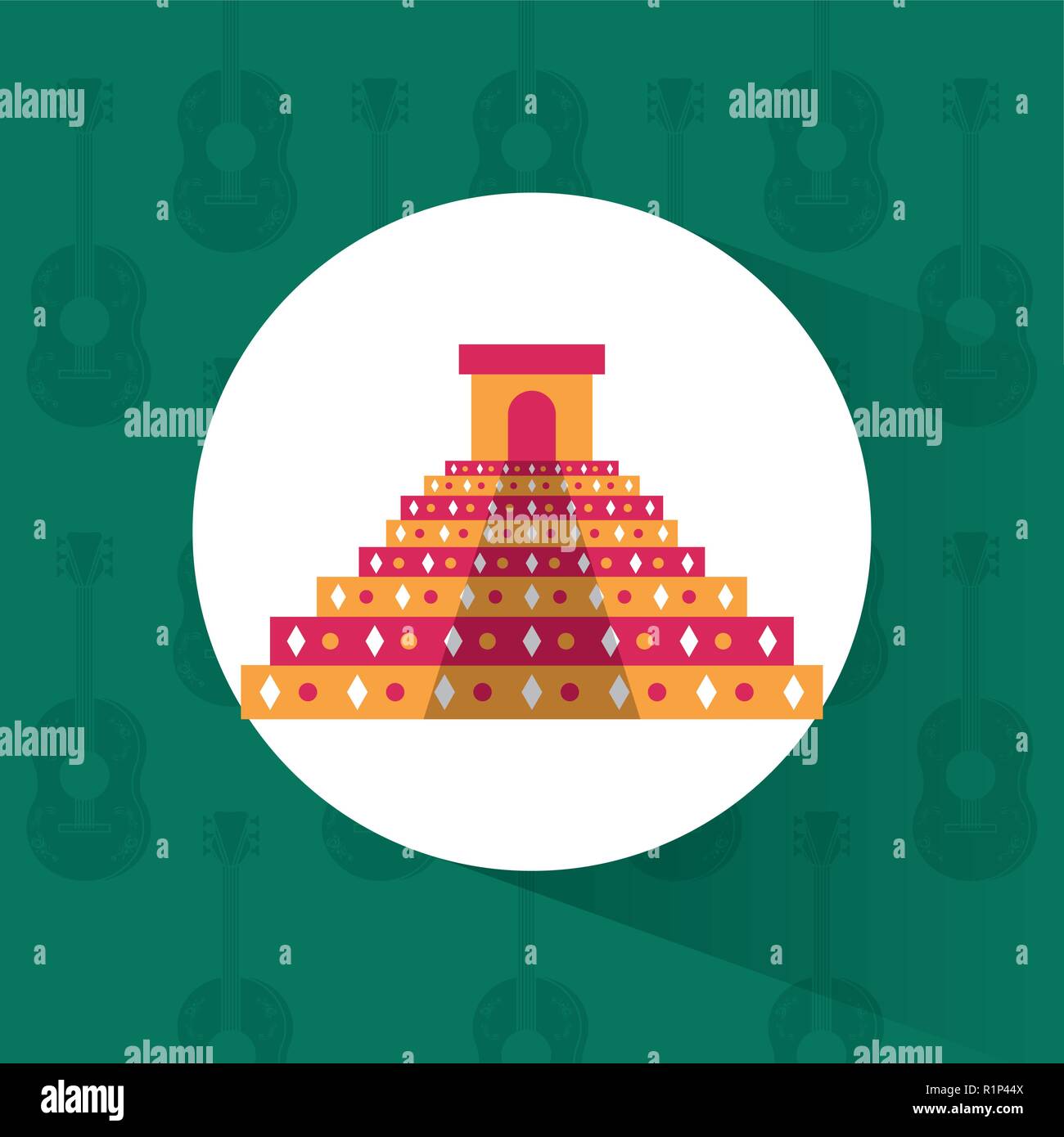 kukulkan ancient temple in round icon vector illustration graphic ...