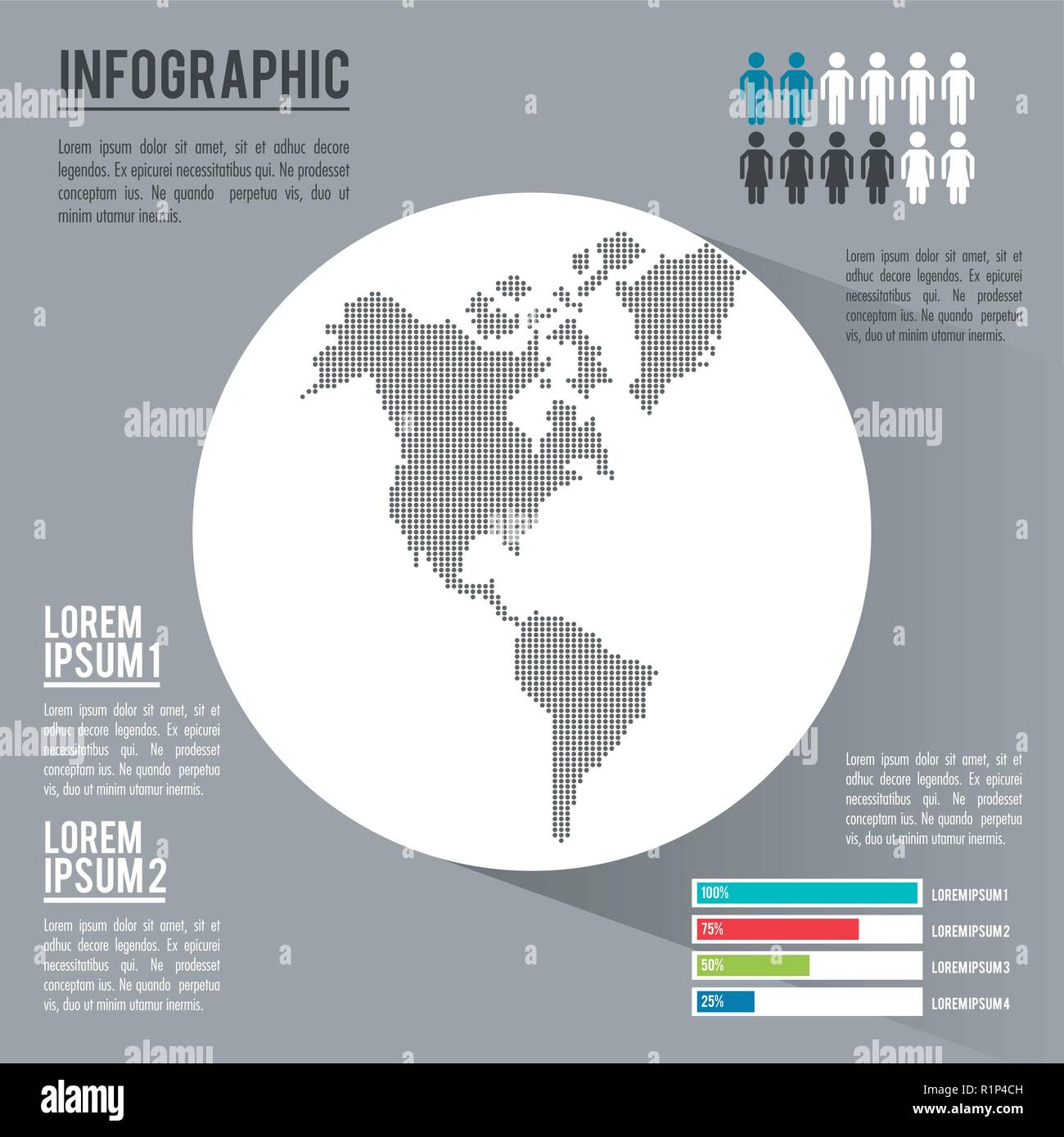 infographic american continent with horizontal diagram vector ...