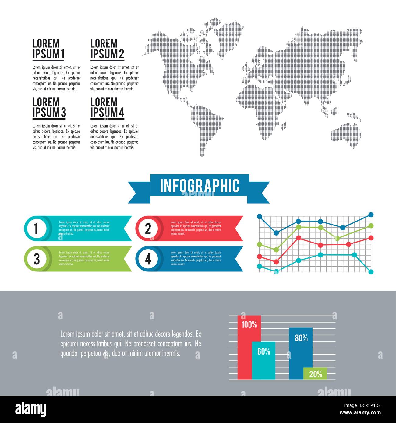 infographic whole world with line diagrams vector illustration graphic ...