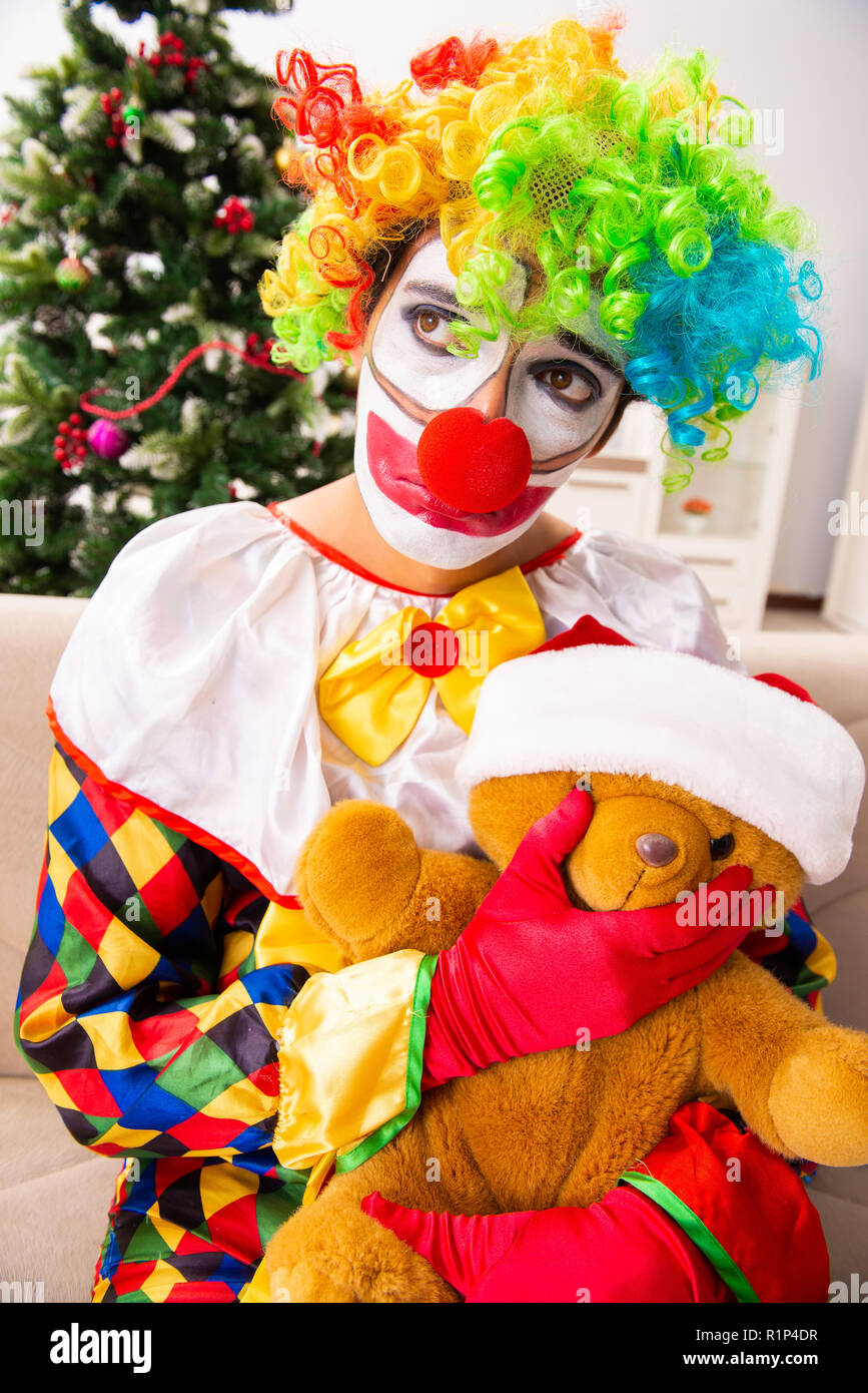 Funny clown in Christmas celebration concept Stock Photo - Alamy
