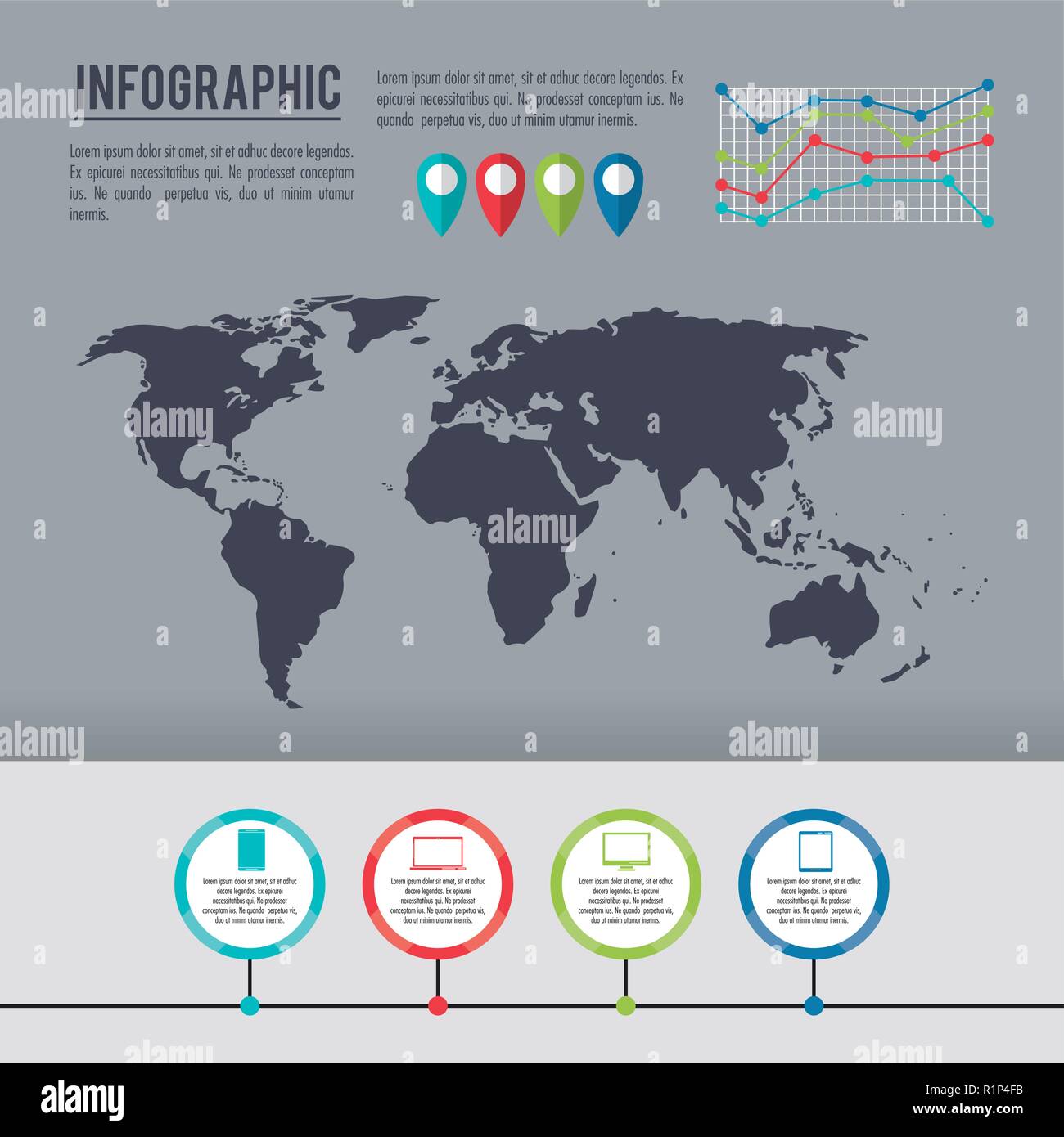 infographic whole world with electronic device vector illustration ...