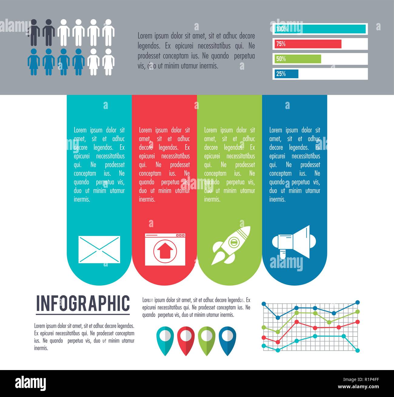 infographic various diagrams tabs and population vector illustration ...