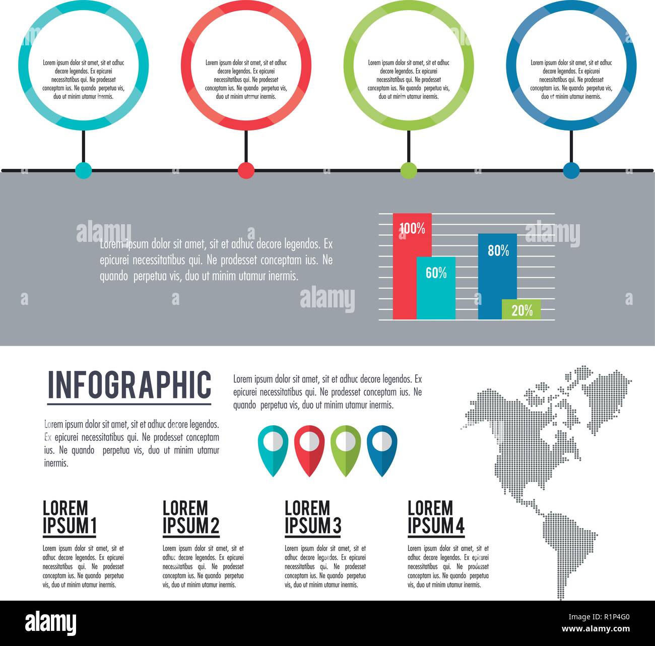 infographic american continent with bars diagram vector illustration ...