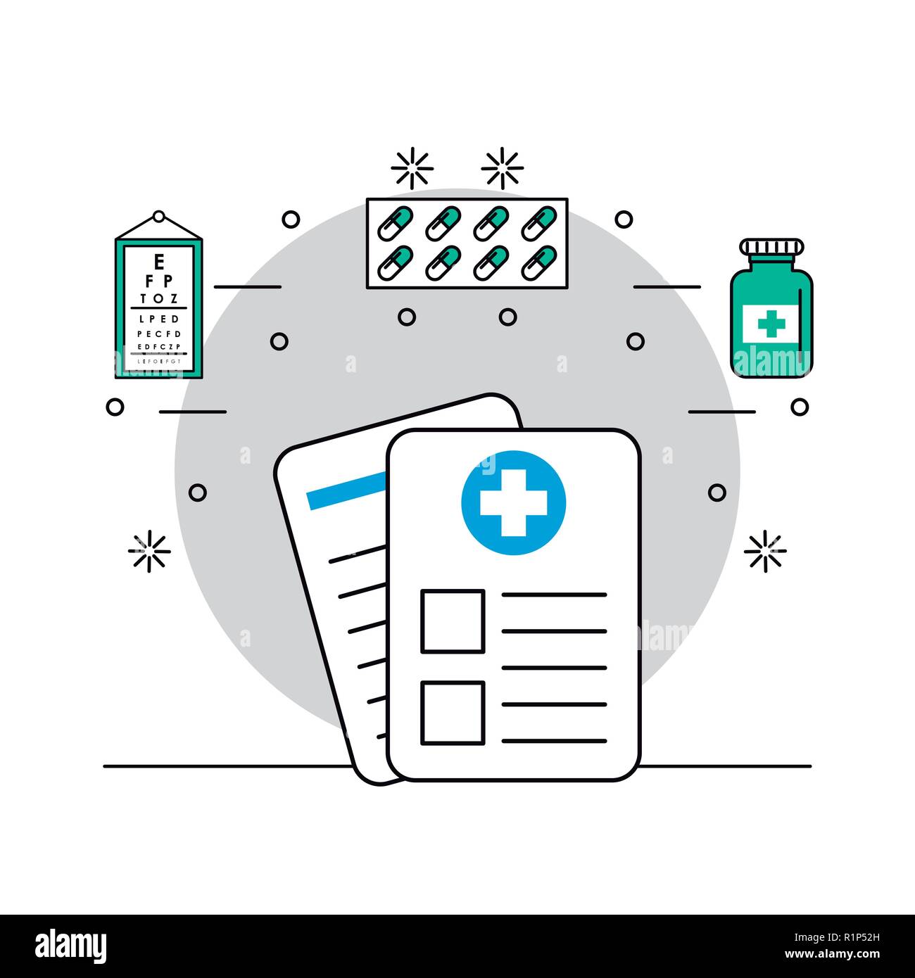medical stuff and elements with history of sickness vector illustration ...