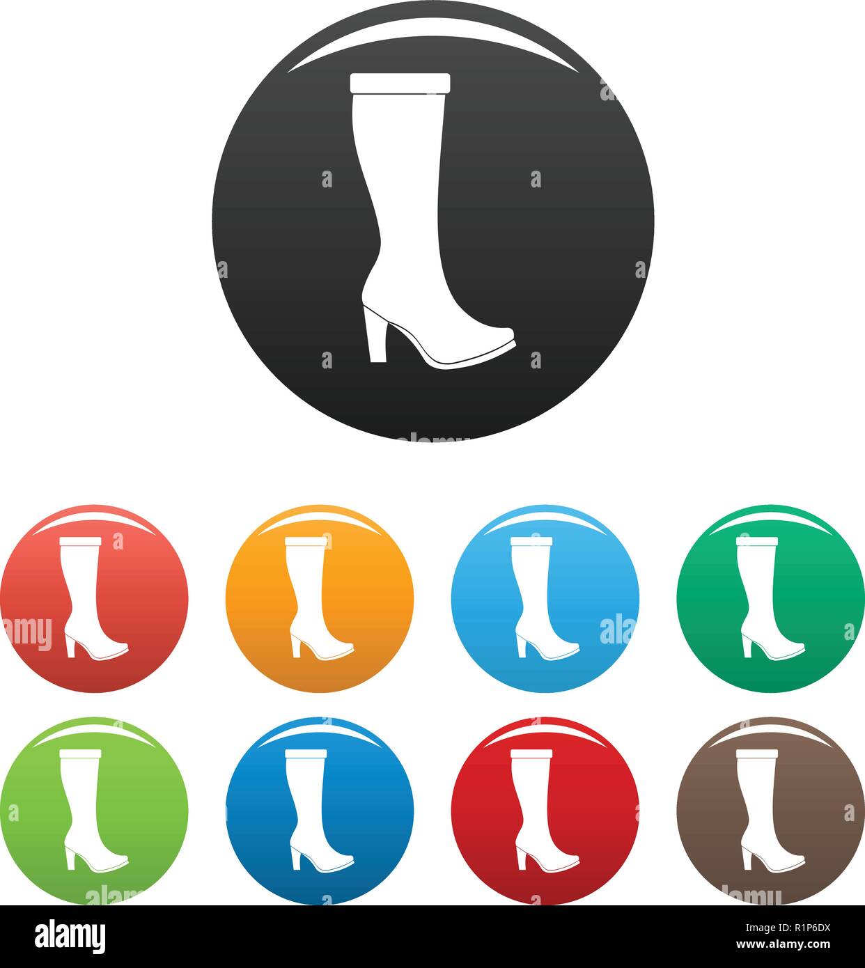 Woman boots icons set in simple style many color circle isolated on ...