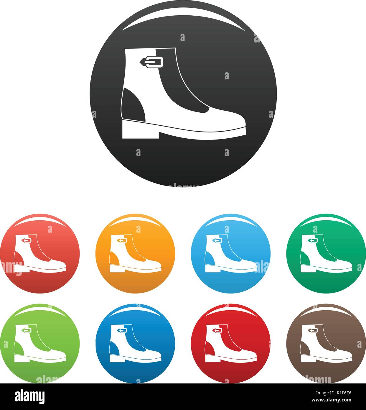 Woman boots icons set in simple style many color circle isolated on ...