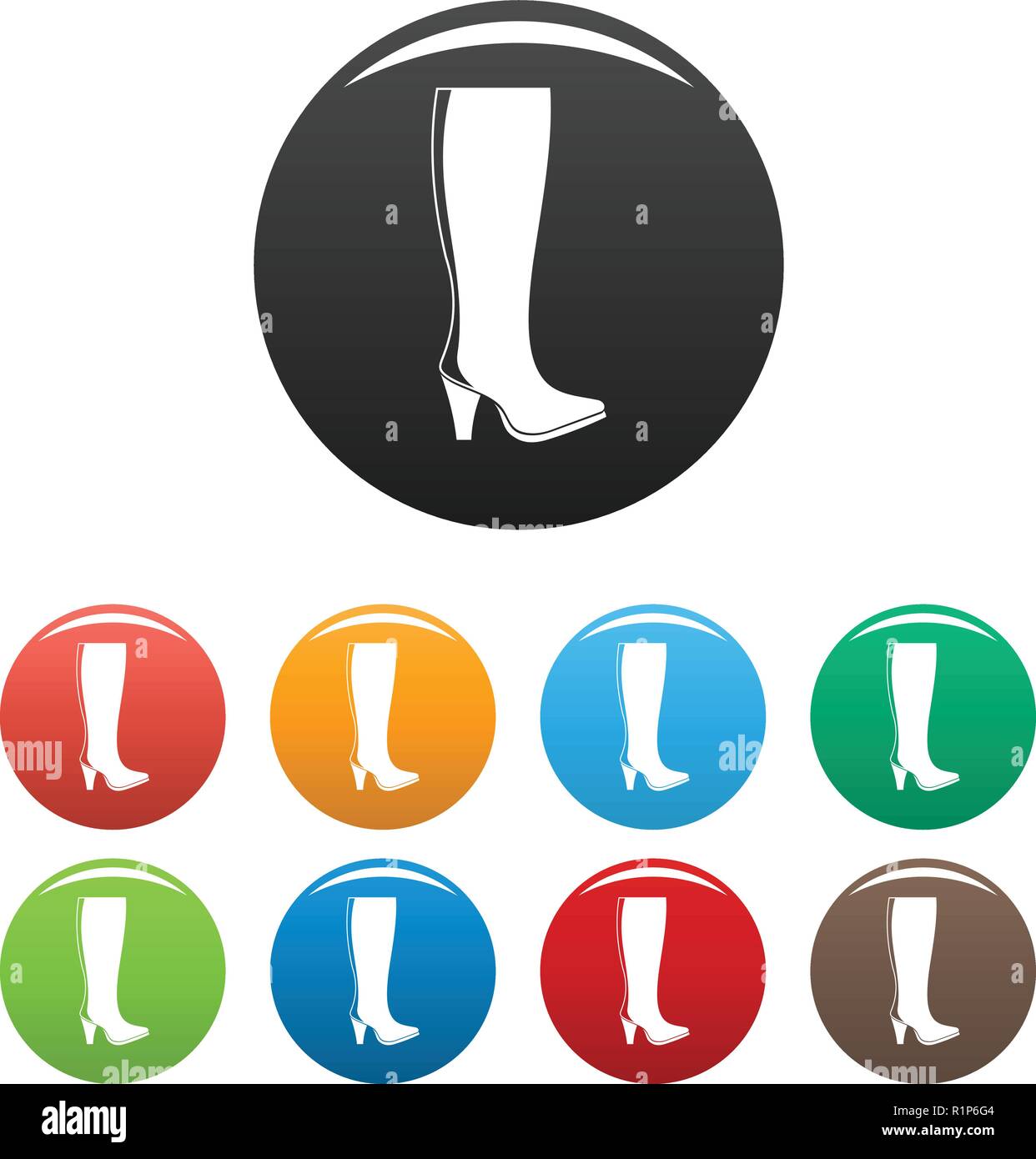 Woman boots icons set in simple style many color circle isolated on ...