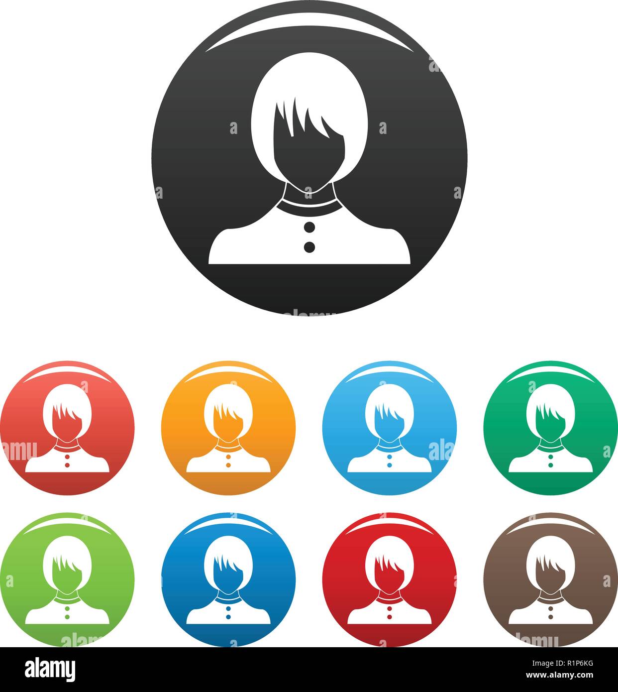 Girl user icons set in simple style many color circle isolated on white ...
