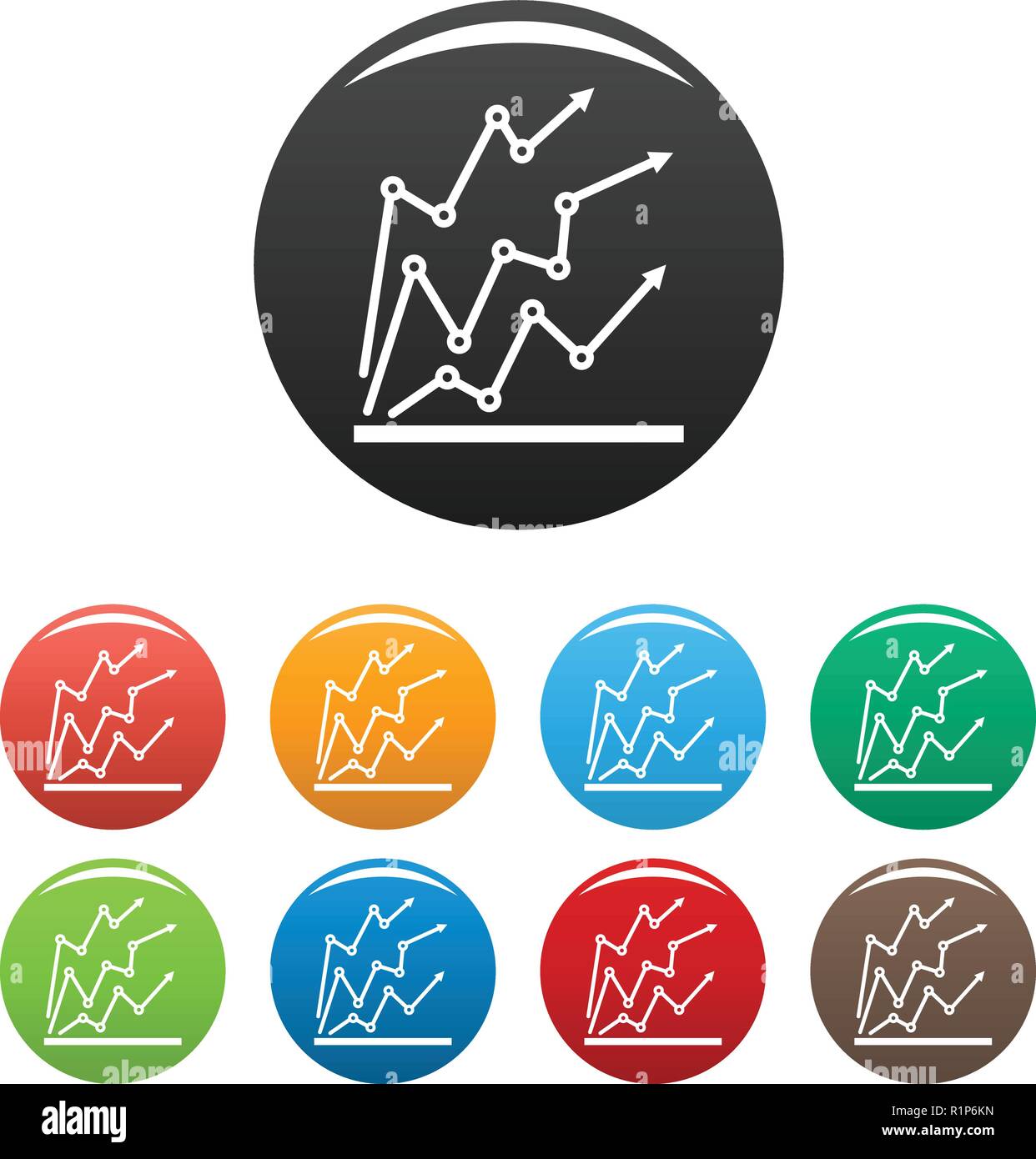 Chart icons set in simple style many color circle isolated on white ...