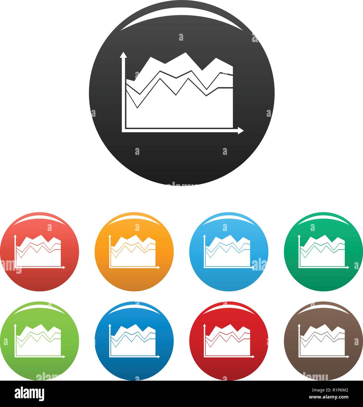 Business graph icons set in simple style many color circle isolated on ...