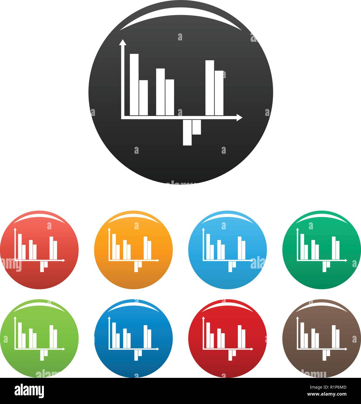 Business diagram icons set in simple style many color circle isolated ...