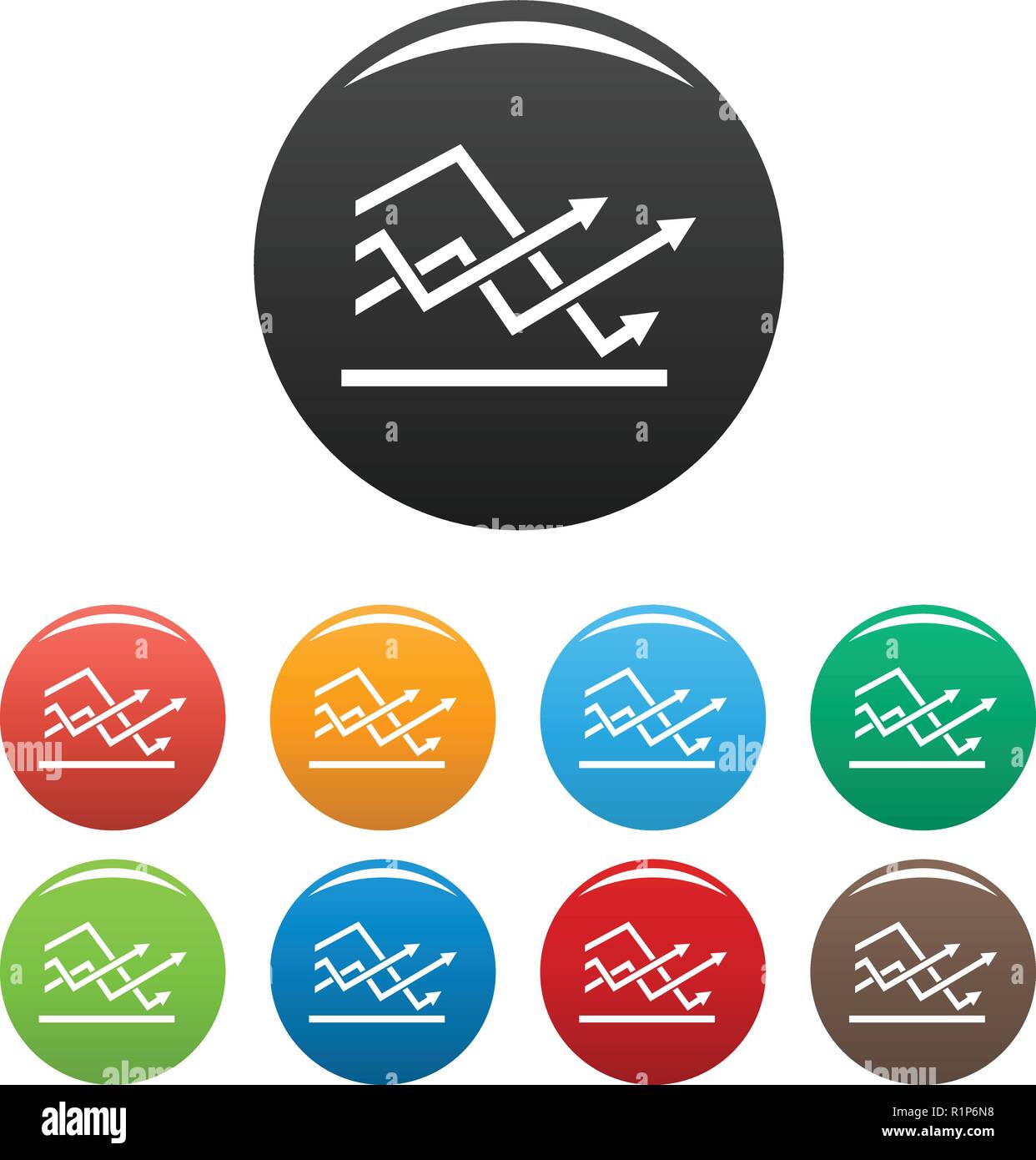 Line chart icons set in simple style many color circle isolated on ...