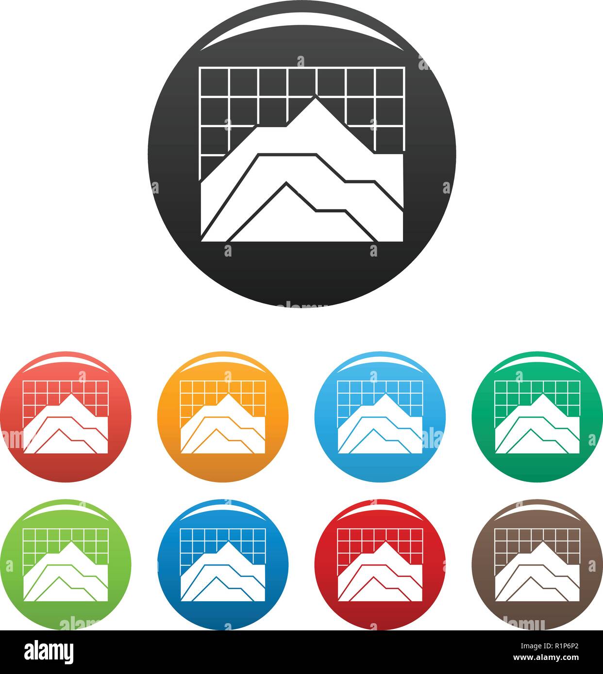 Graph icons set in simple style many color circle isolated on white ...