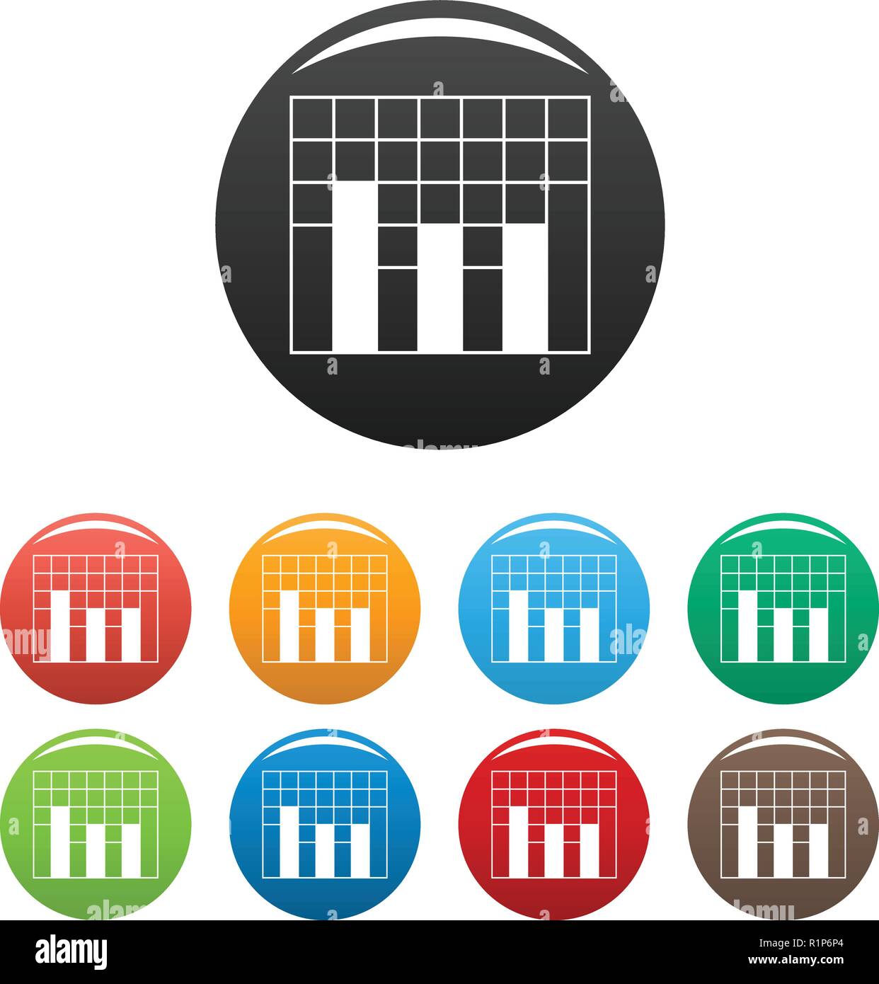 New graph icons set in simple style many color circle isolated on white ...