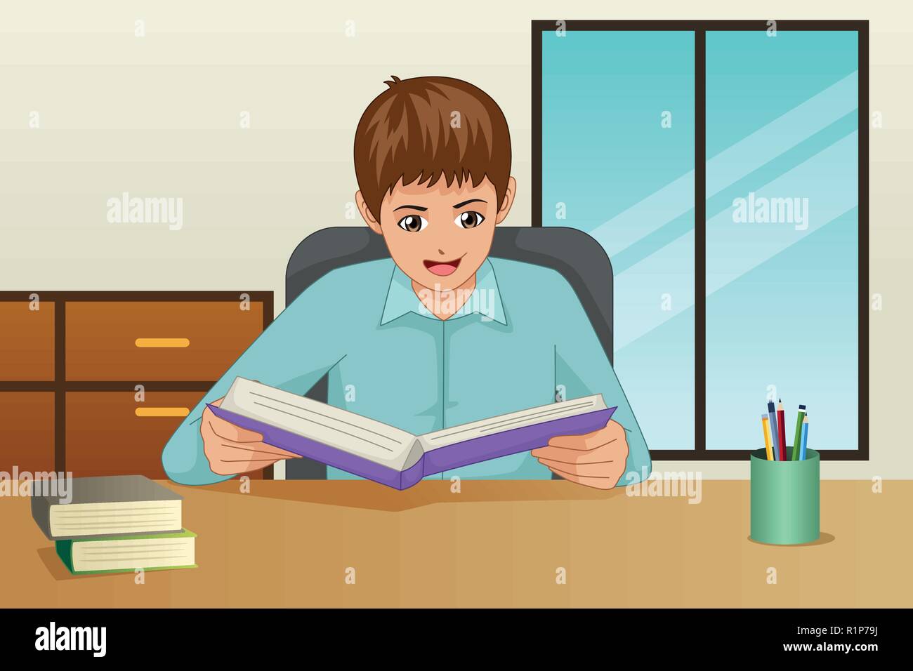 A vector illustration of Boy Reading a Book Stock Vector Image & Art ...