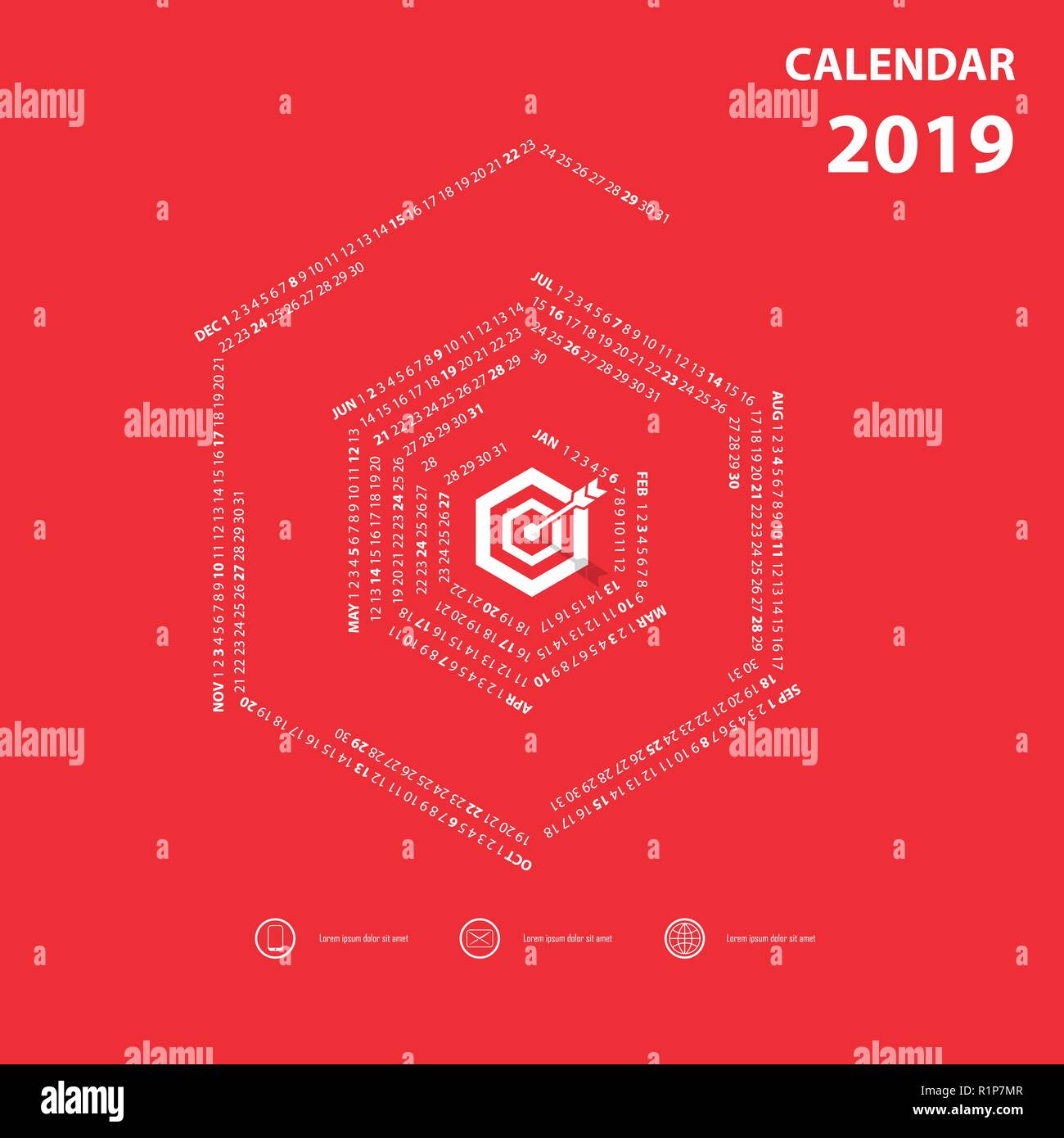 2019 Calendar Template.Hexagon shape calendar.Calendar 2019 Set of 12 ...