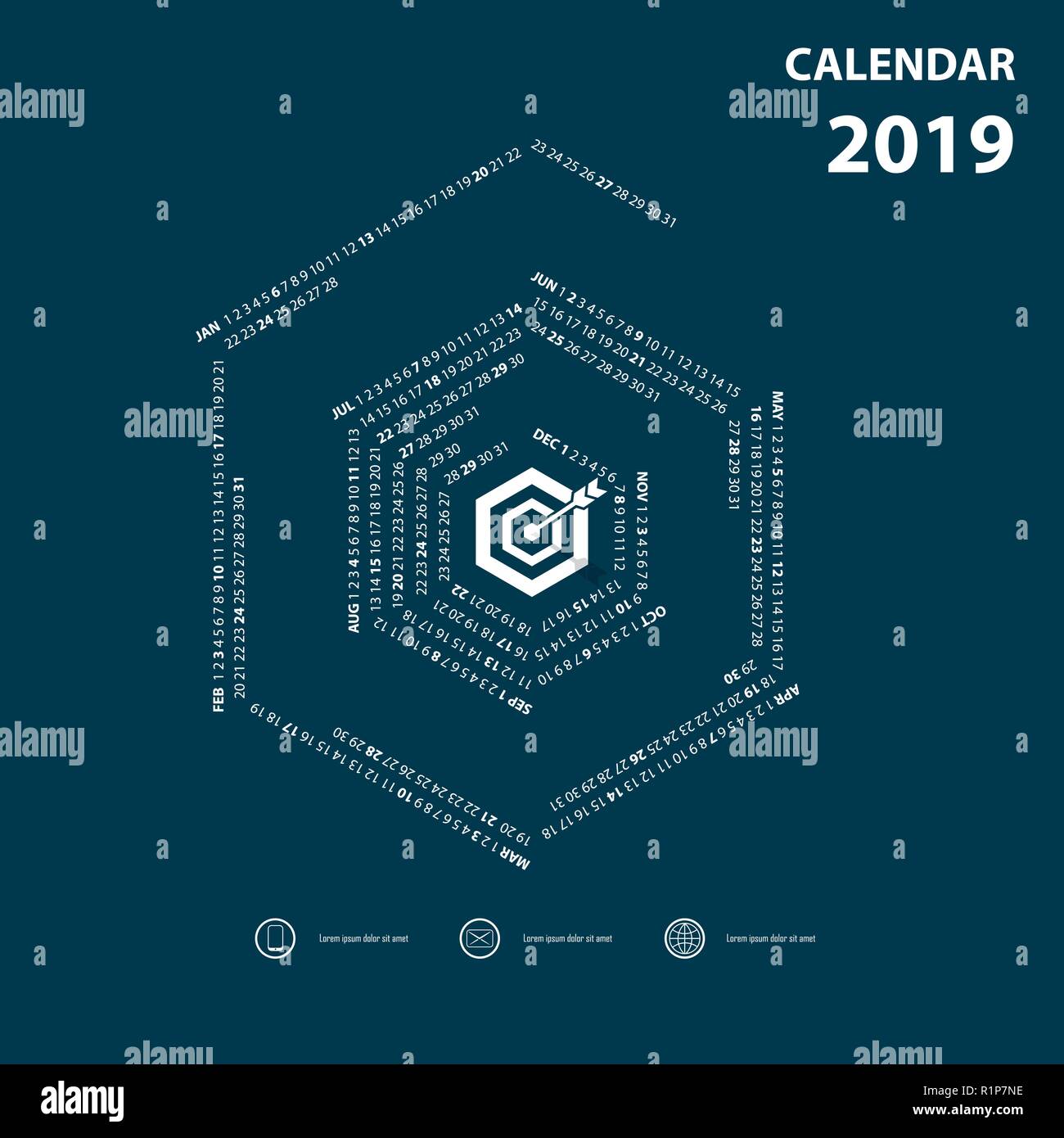 2019 Calendar Template.Hexagon shape calendar.Calendar 2019 Set of 12 ...