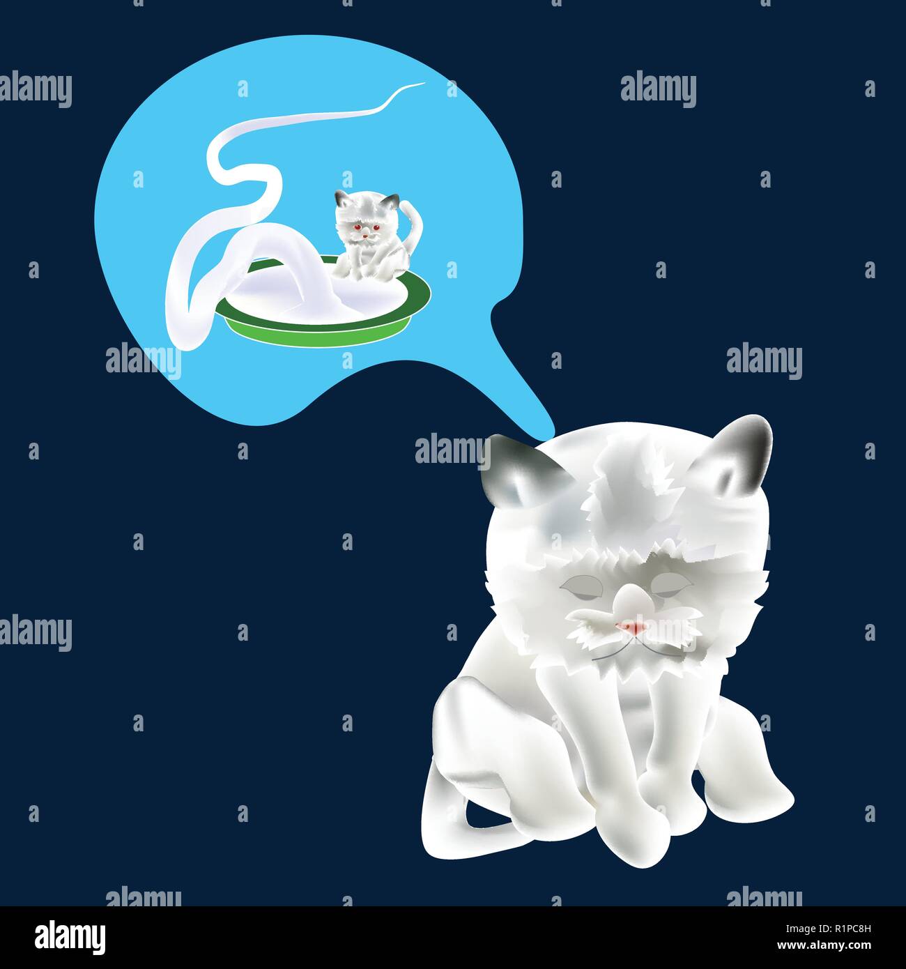 Cat Dreaming Icon Symbol Design. White Cartoon Cat Vector illustration ...