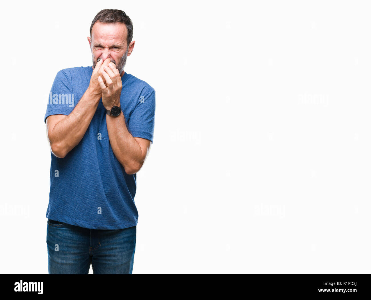 Man hand over nose Cut Out Stock Images & Pictures - Alamy