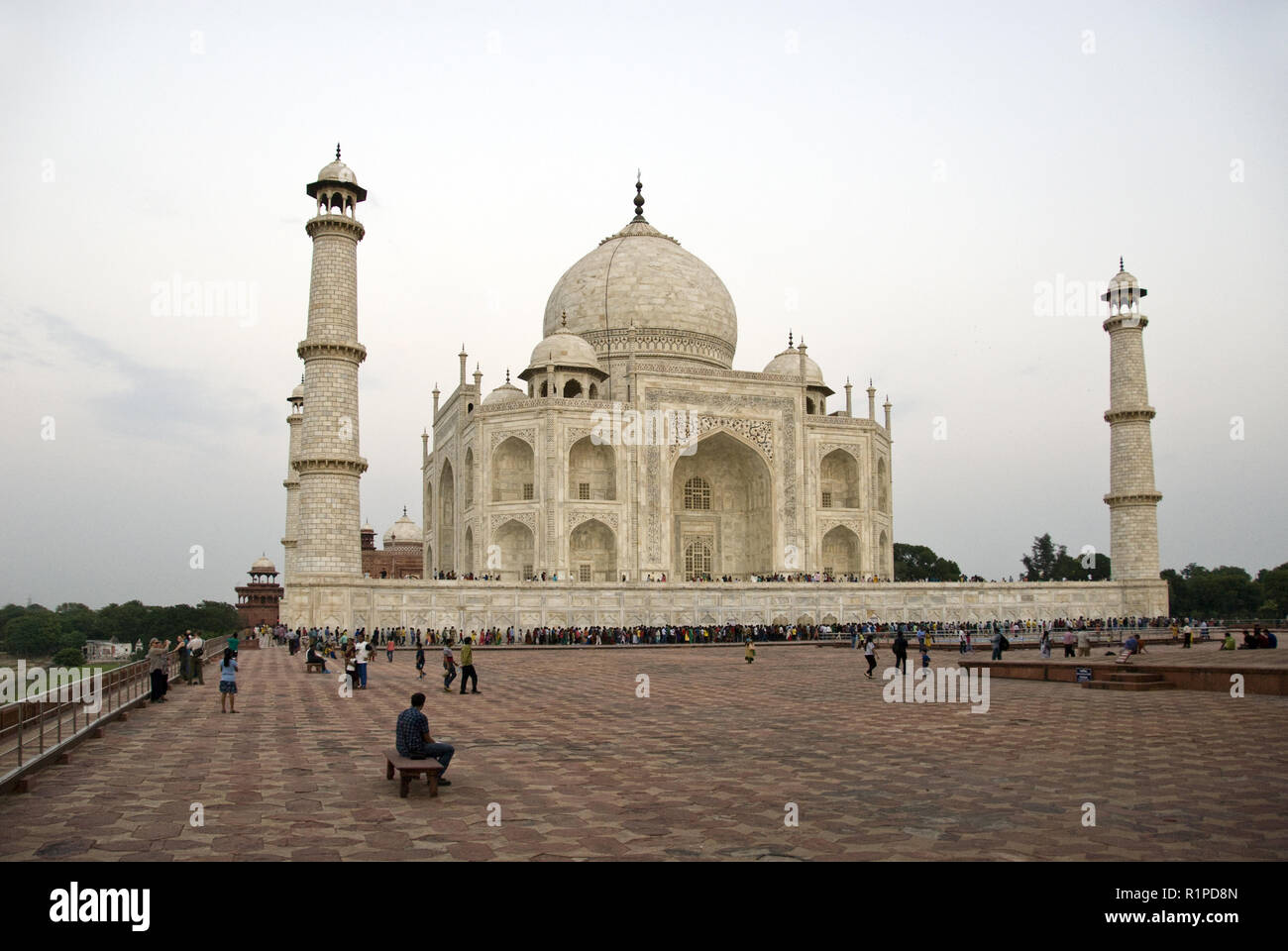 The Taj Mahal is a white marble mausoleum in Agra, India built by ...