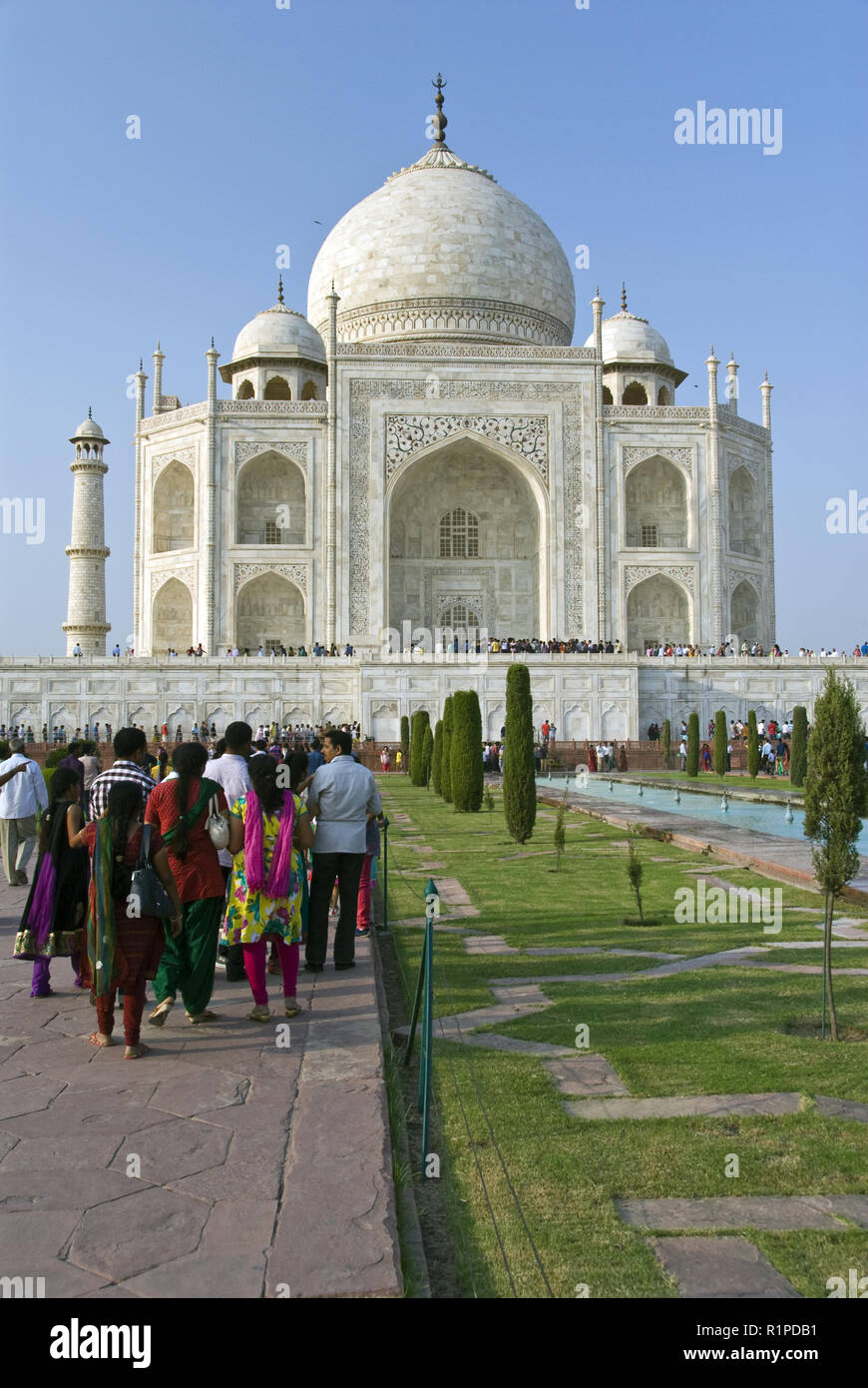 Indians visit the Taj Mahal, a white marble mausoleum in Agra, India ...