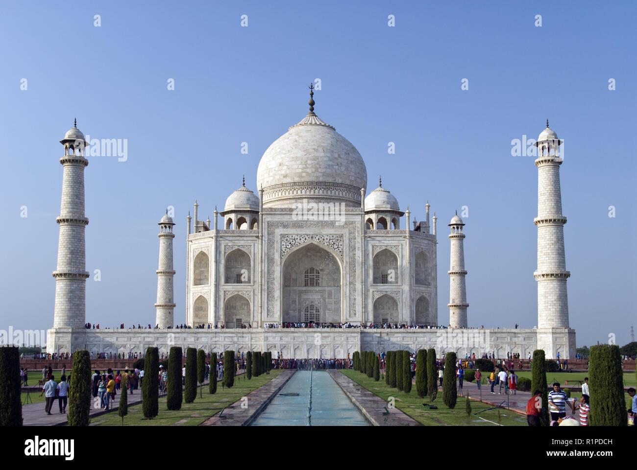 The Taj Mahal is a white marble mausoleum in Agra, India built by ...