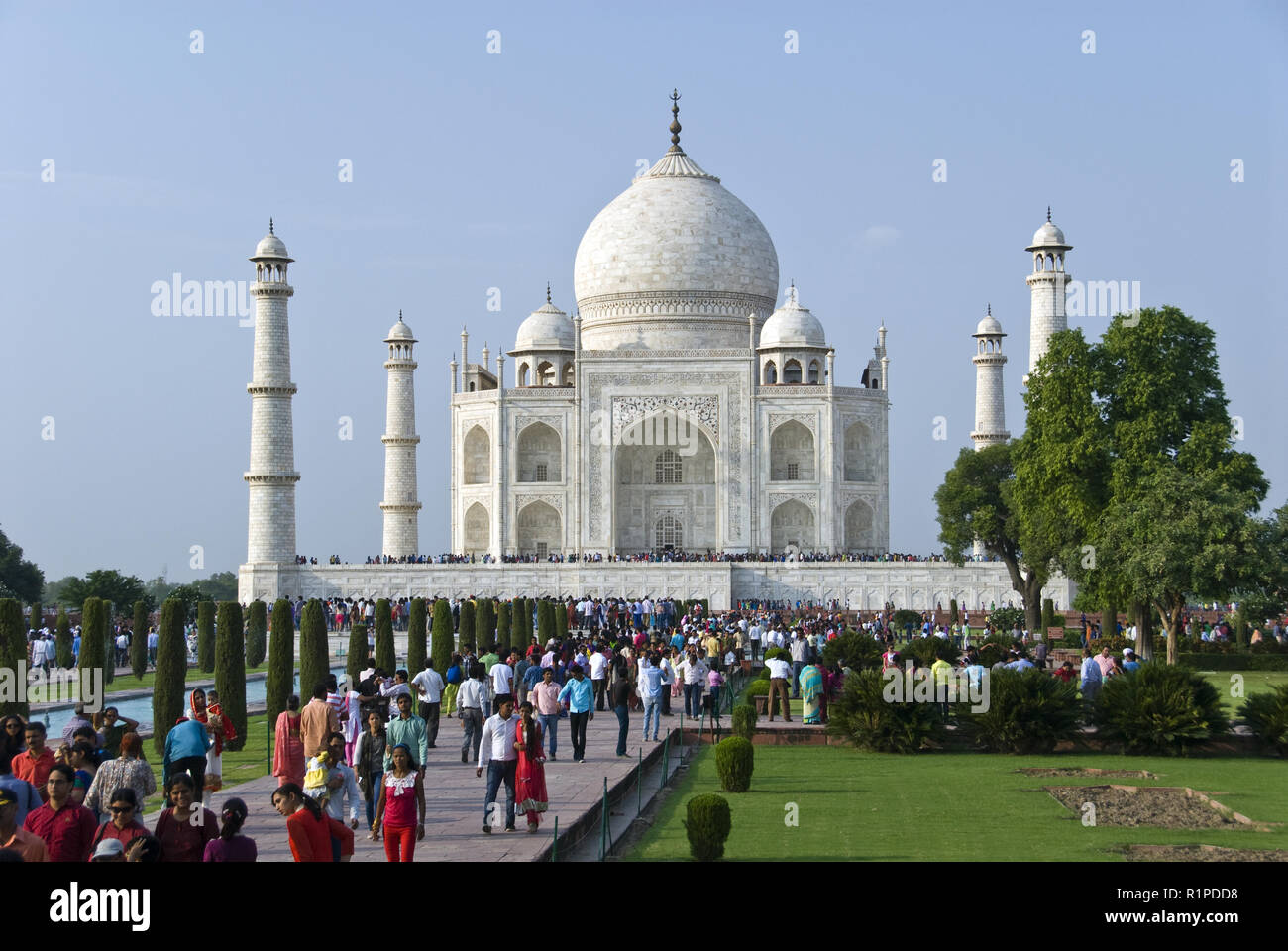 The Taj Mahal is a white marble mausoleum in Agra, India built by ...