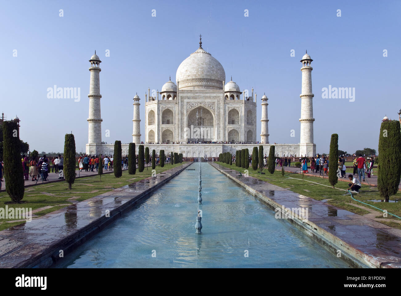 The Taj Mahal is a white marble mausoleum in Agra, India built by ...