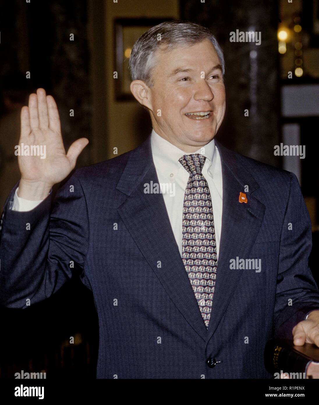 Senator Jeff Sessions Republican of Alabama is sworn in by Vice ...
