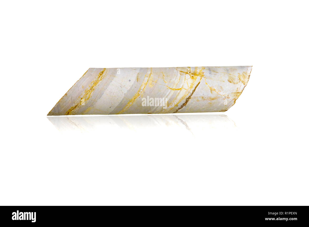 limestone core sample isolated on white background.This had clipping ...