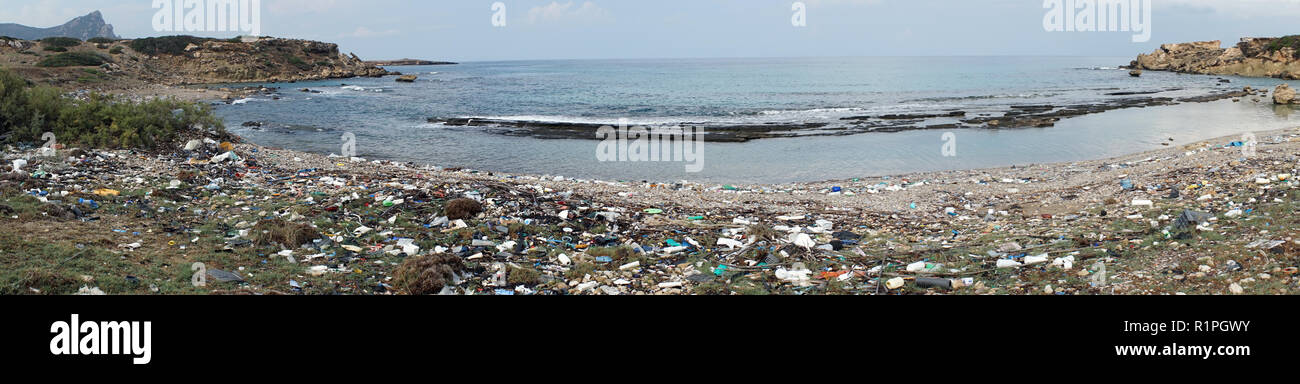 Panorama of waste on the beach in North Cyprus Stock Photo - Alamy
