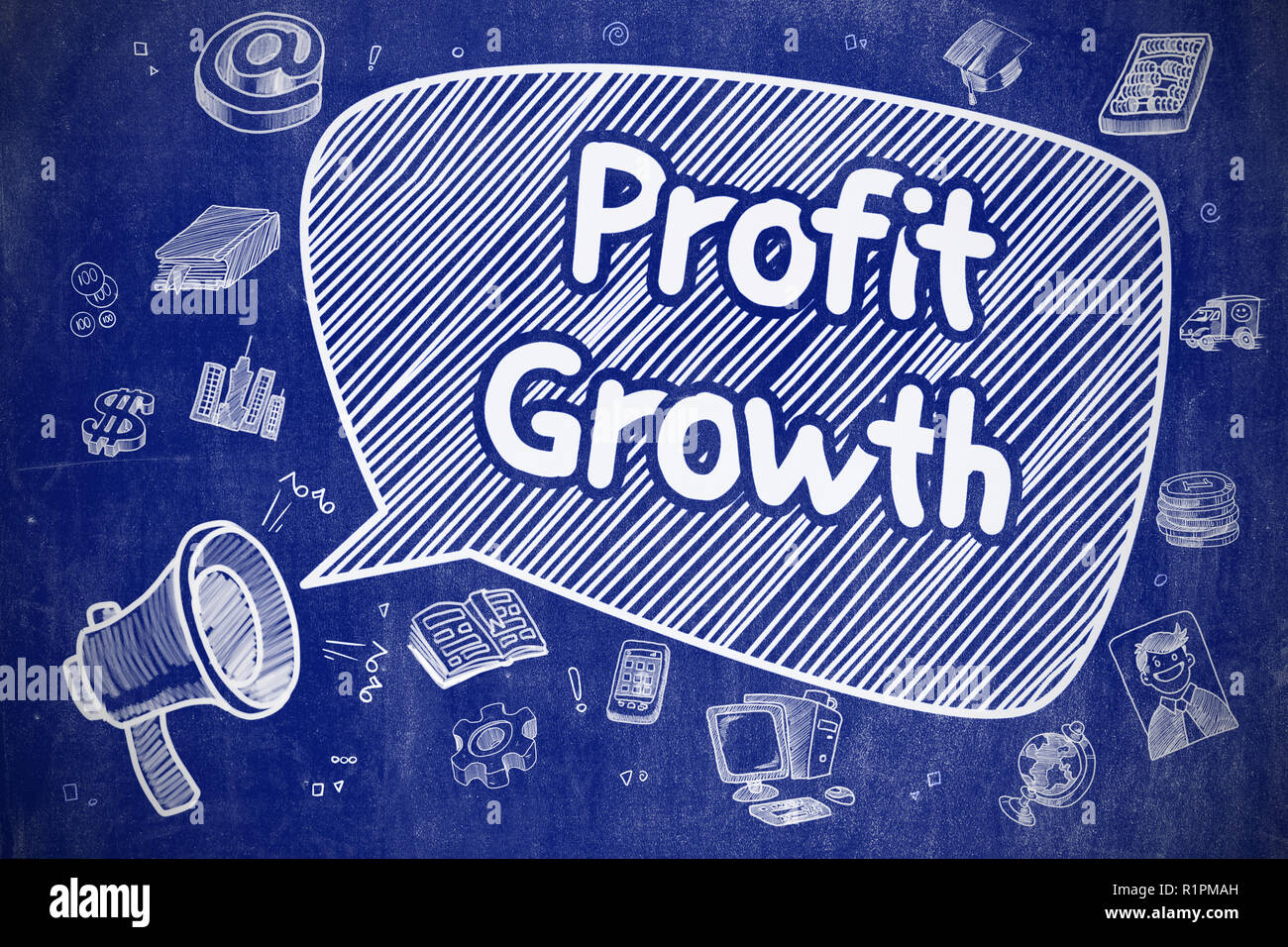 Profit Growth - Hand Drawn Illustration on Blue Chalkboard Stock Photo ...