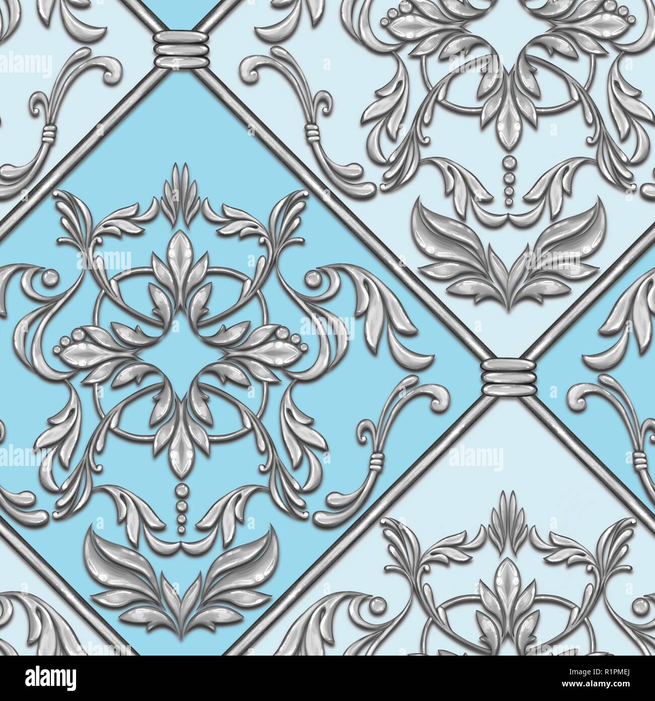 Seamless blue baroque pattern Stock Photo - Alamy