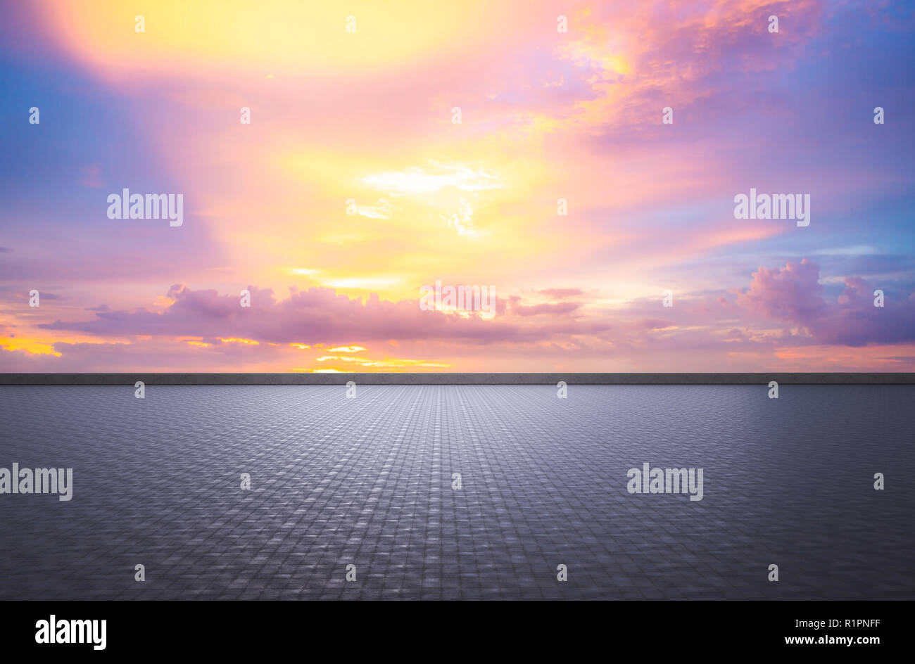 3d rendering roof top balcony with sunset sky background Stock Photo ...
