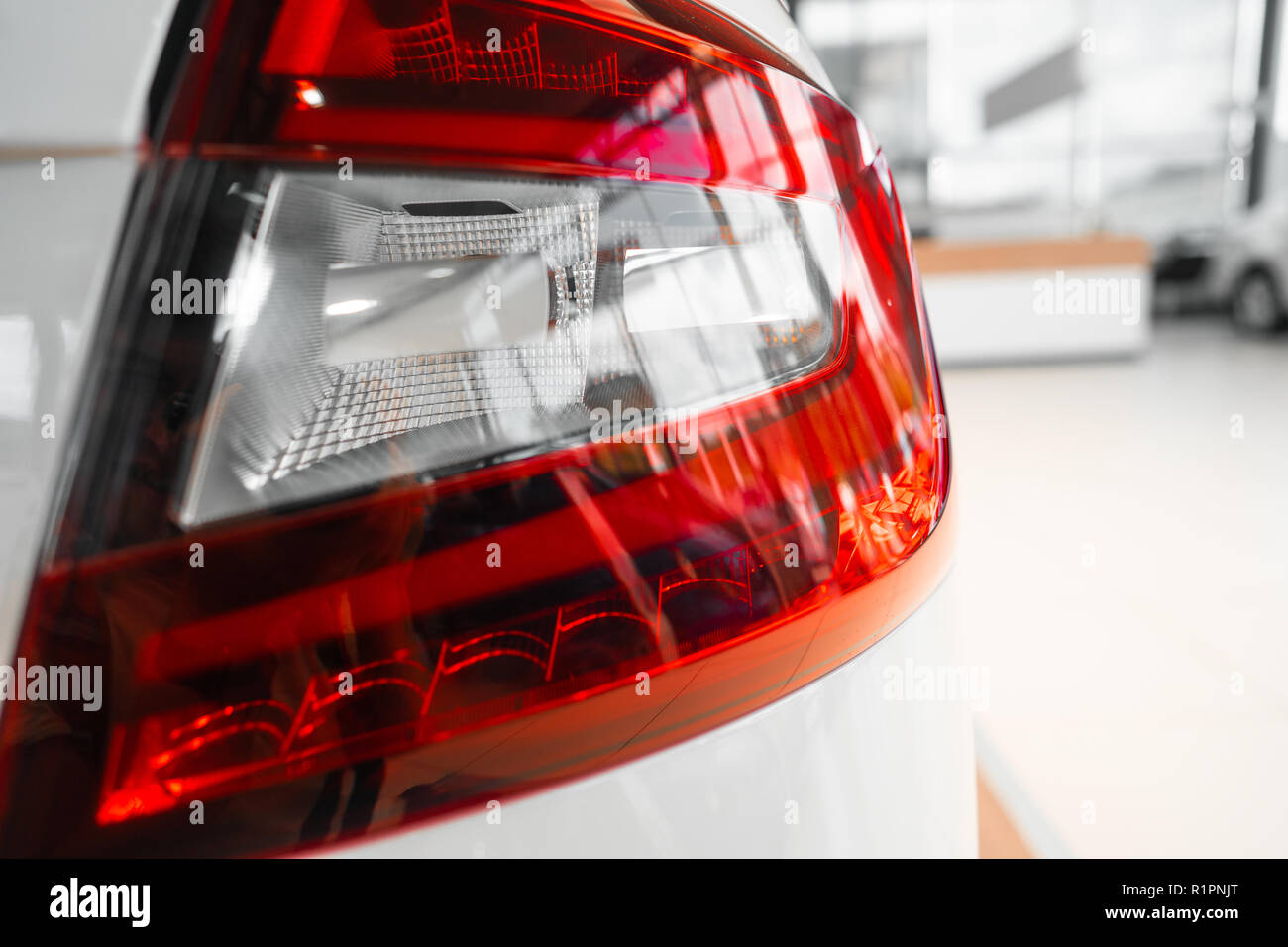 The rear lights of a modern prestigious car from a close angle Stock ...