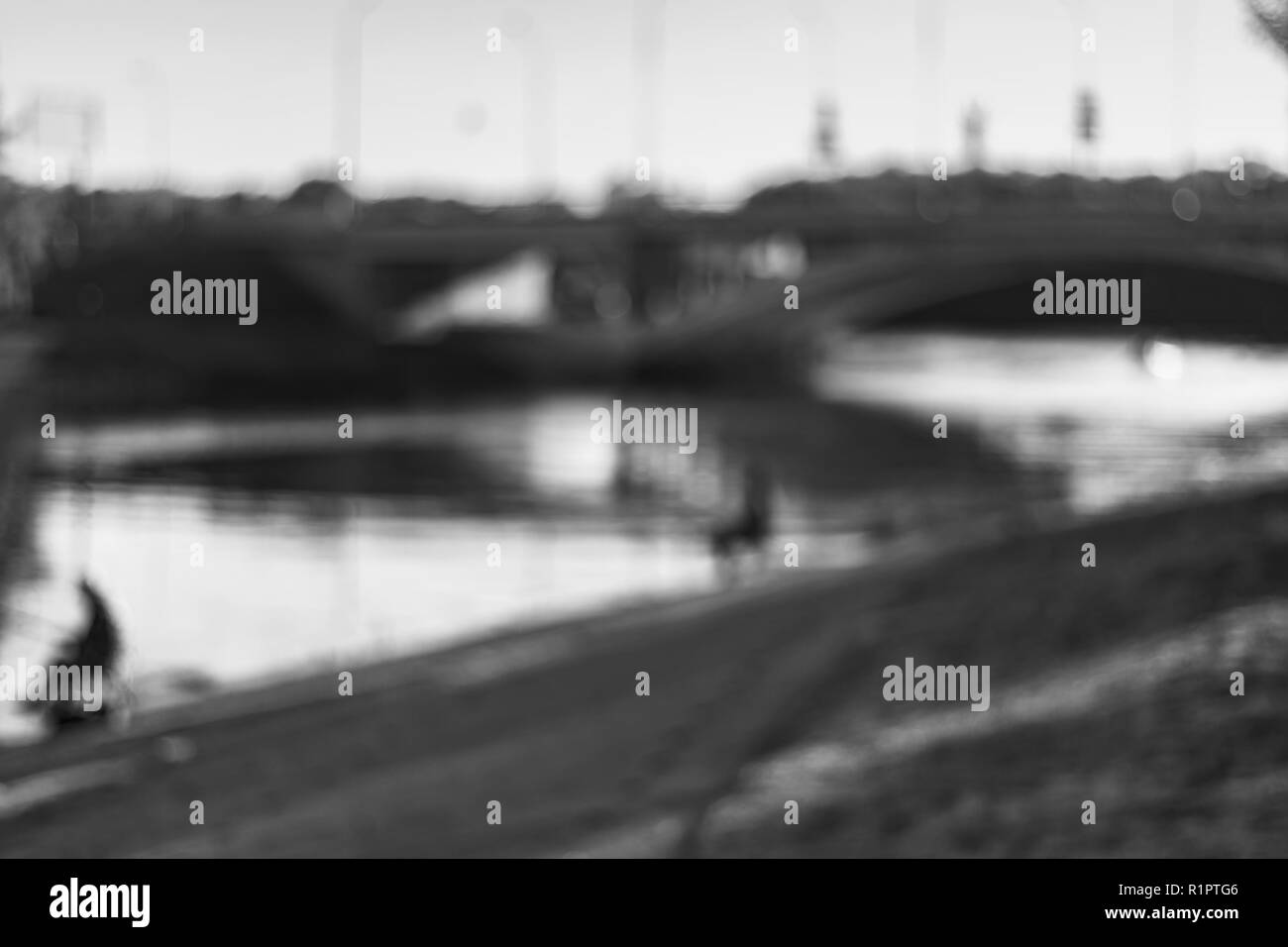 Sunset at the channel. Defocused cityscape. Gentle bokeh Stock Photo ...