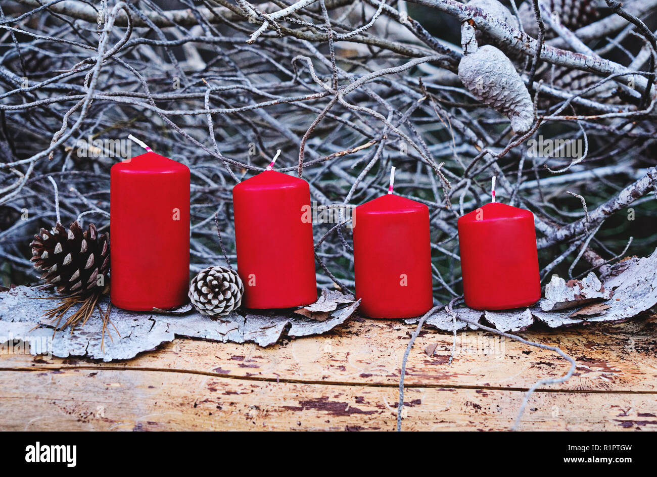 Four red advent candles as Catholic symbol of Christmas. Christmas ...