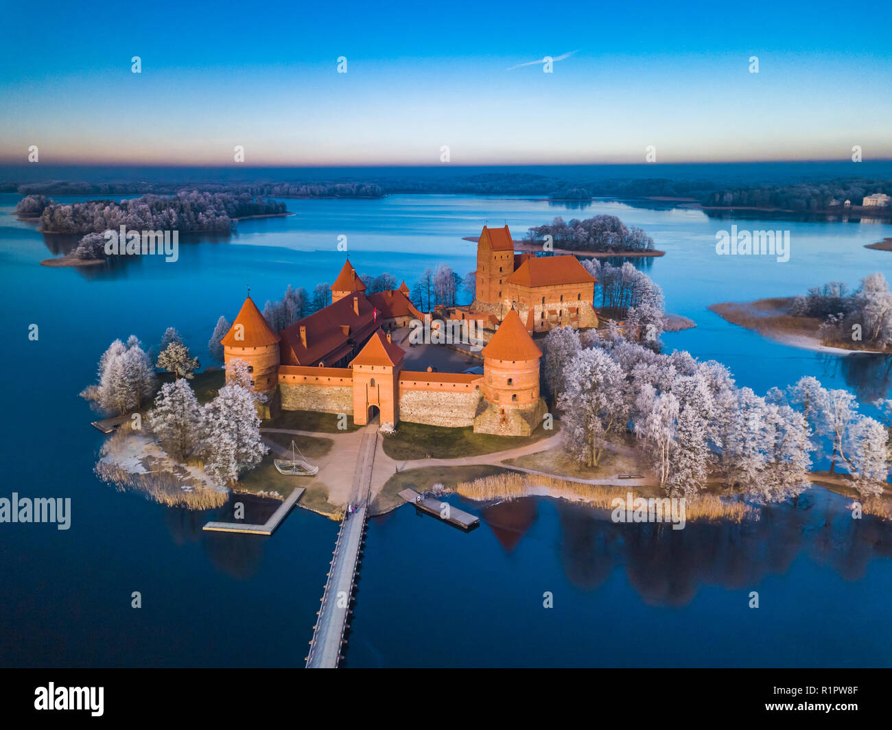 Trakai castle at winter, aerial view of the castle Stock Photo - Alamy