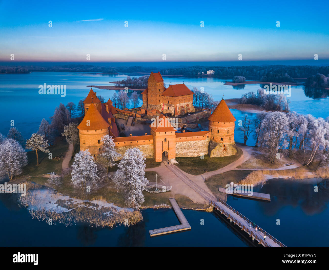 Trakai castle at winter, aerial view of the castle Stock Photo - Alamy