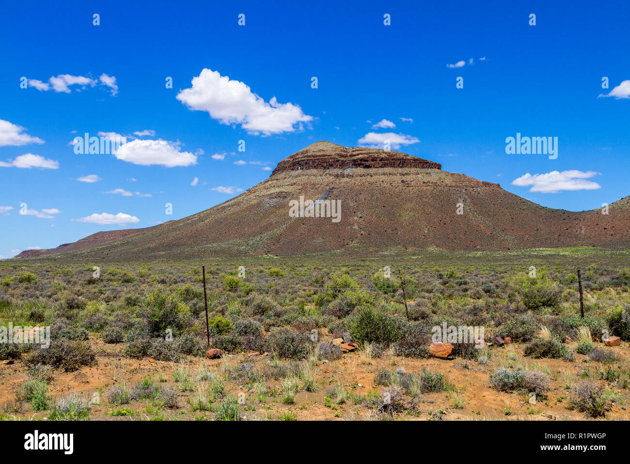 Driving through the arid landscape of the Northern Cape province of ...