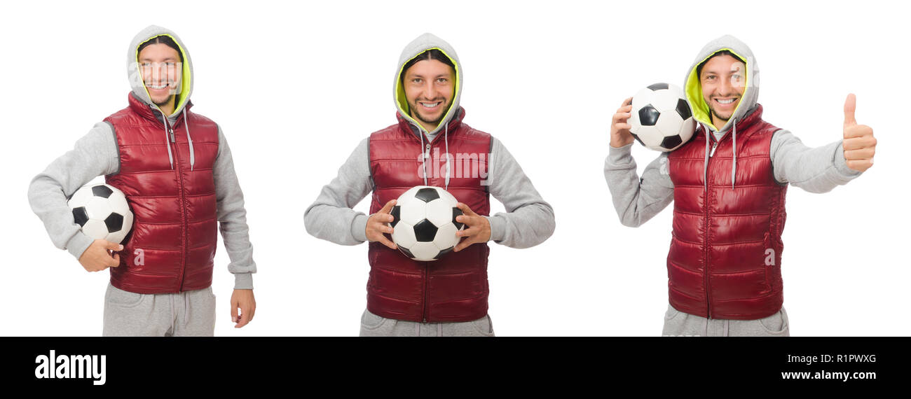 Man with football isolated on white Stock Photo - Alamy