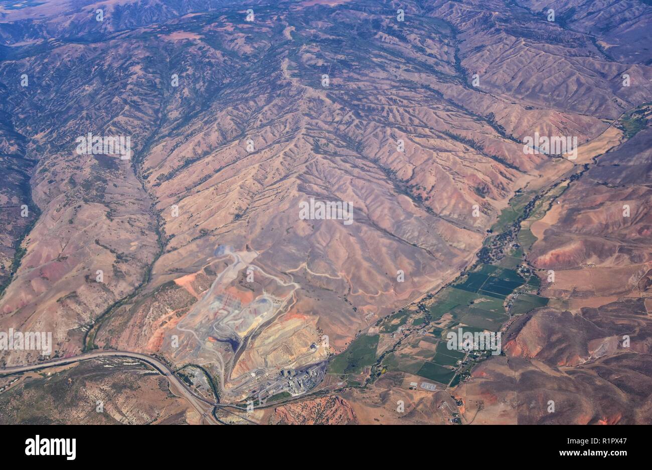 Aerial view of topographical Rocky Mountain landscapes on flight over ...