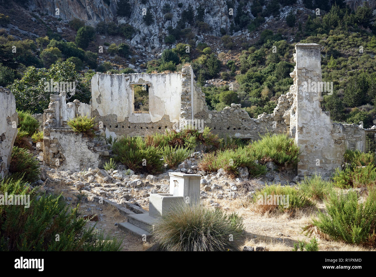 Inner yard of Monastery of Sinai, Karsiyaka, Near Kyrenia, north Cyprus ...