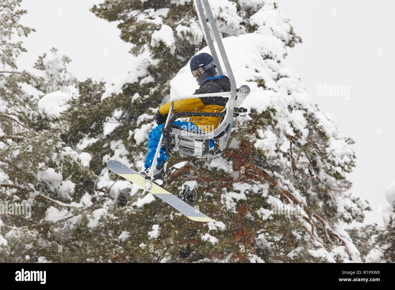 Ski lift and slope on a snow landscape. Winter sport. Horizontal Stock ...