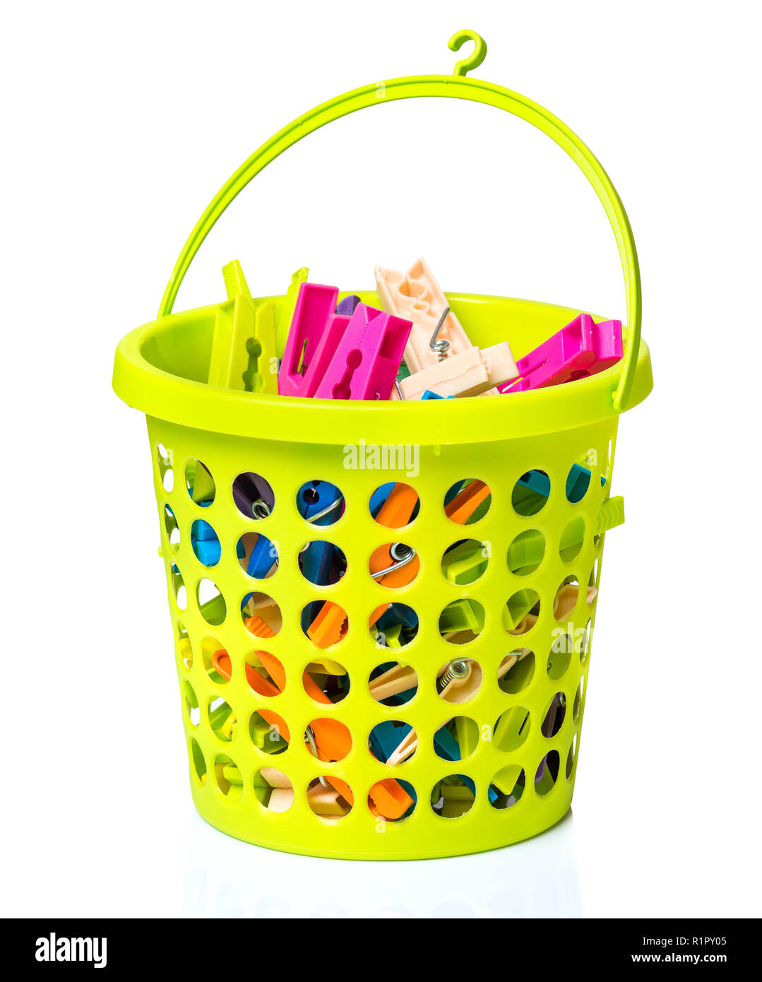 Clothespin in green bucket Stock Photo - Alamy